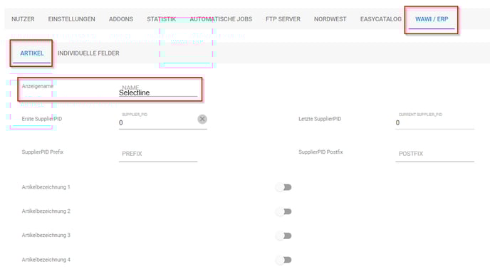 Funktion WAWI/ERP - Einstellungen und Informationen